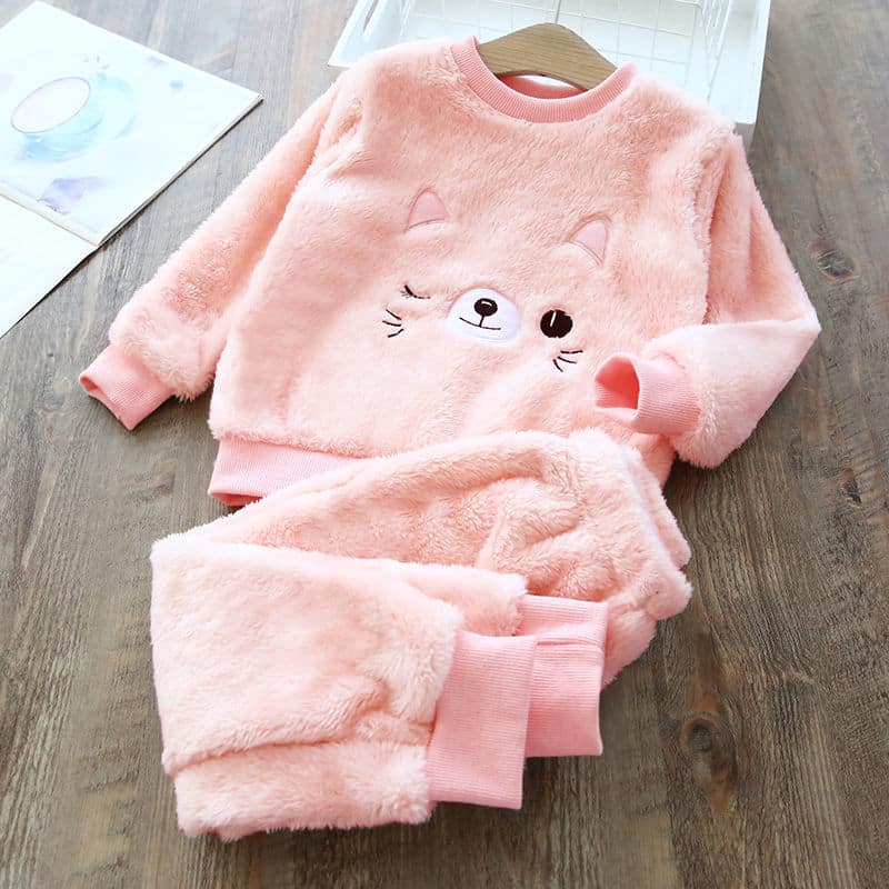 Warme kattenfleece pyjamaset voor kinderen • Kinder World